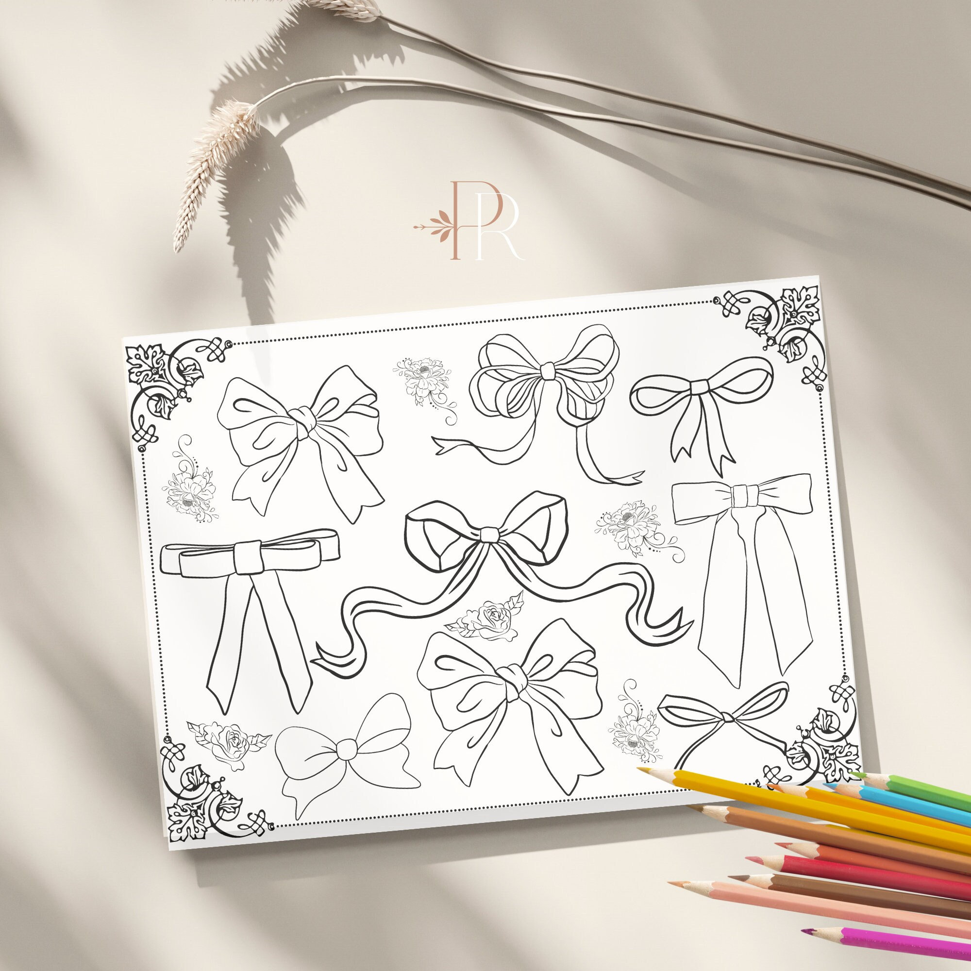 Bows Party Coquette Kids Printable Coloring Activity Mat for Table ...