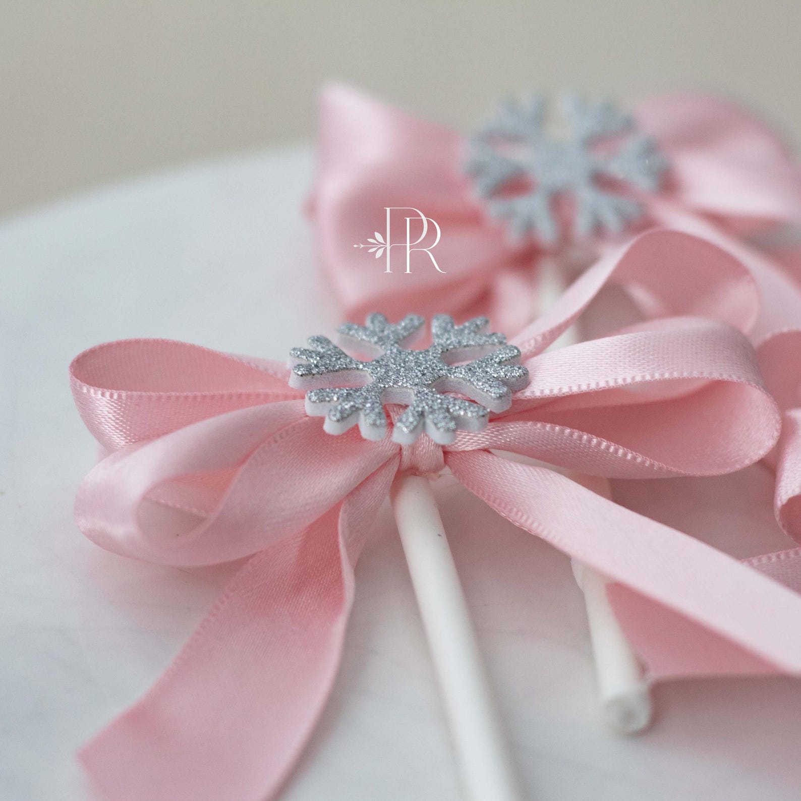 Pink Bow Cupcake Toppers With Silver Snowflake Winter Wonderland ...