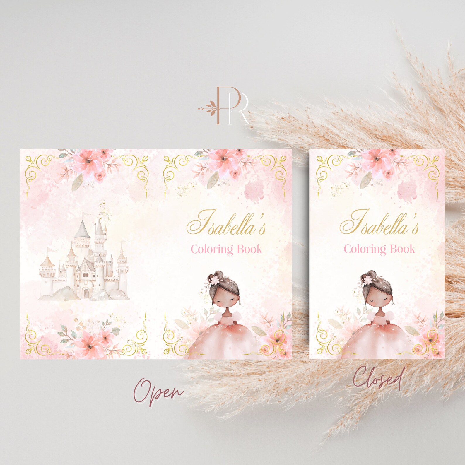 Princess Coloring Book Cover: Pink and Gold, Editable (digital Download ...