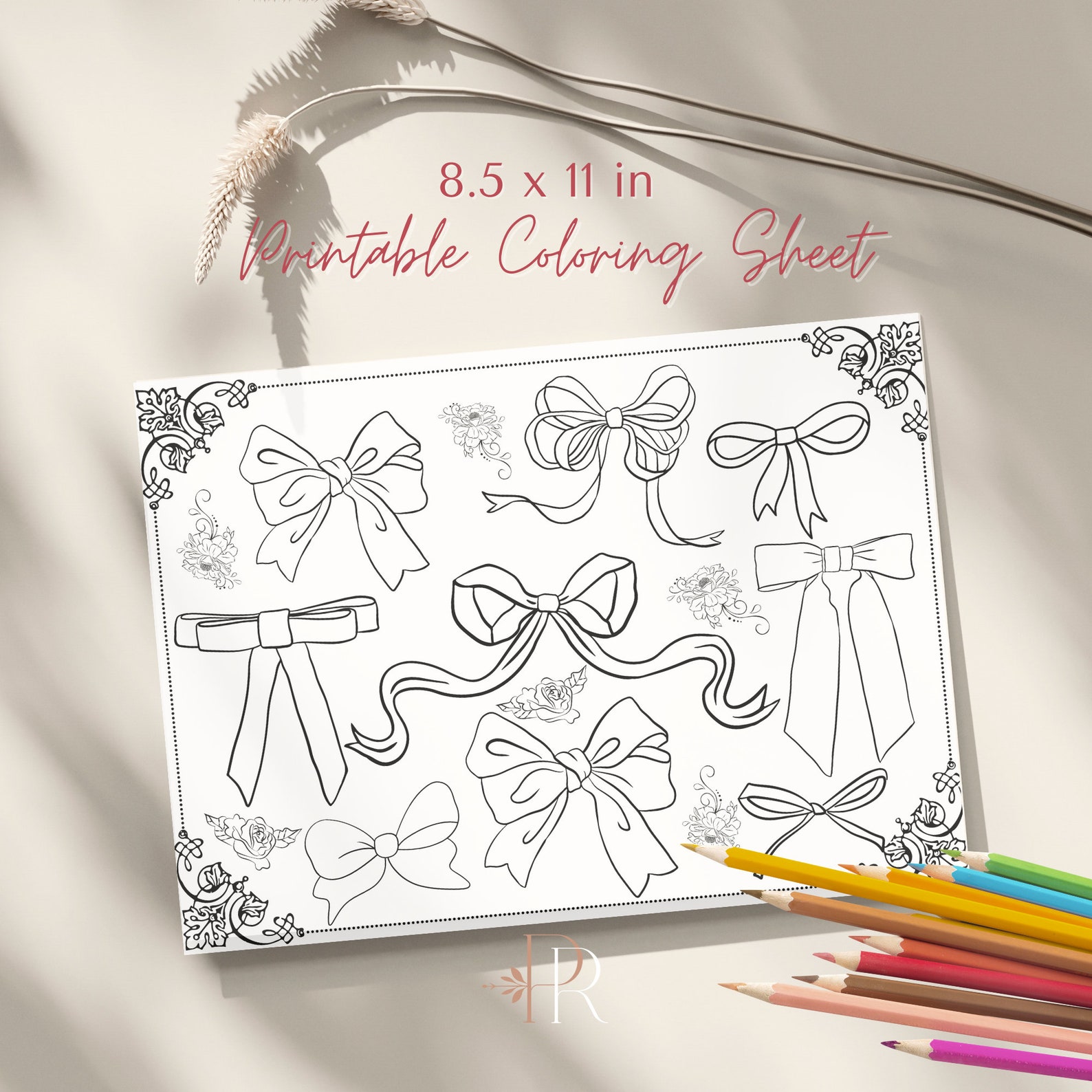 Bows Coloring Activity Mat: Coquette Party Table Decoration (instant ...