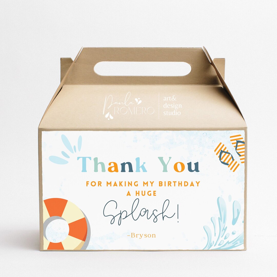 Pool Party Gable Box Label for Kids Summer Party. Edit in Corjl and ...