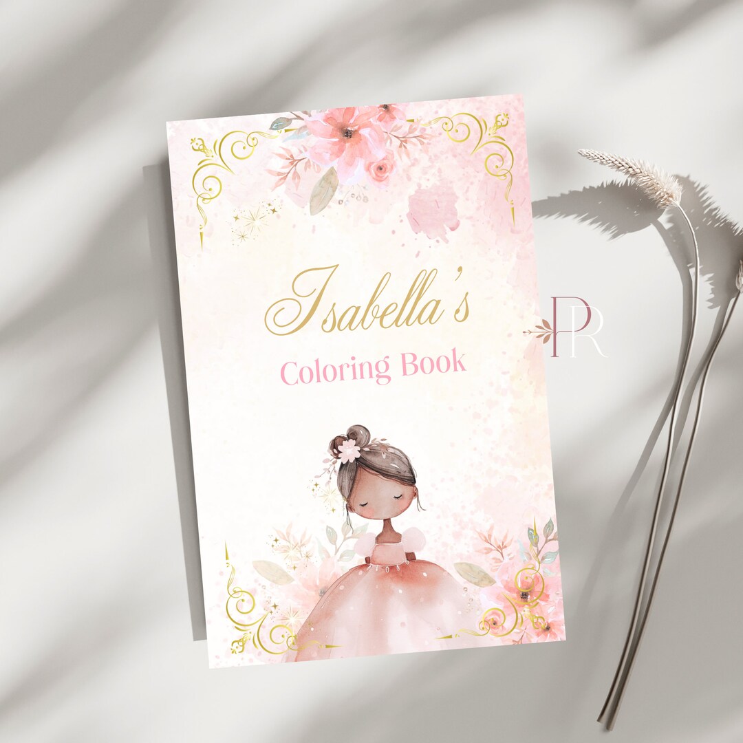 Princess Coloring Book Cover: Pink and Gold, Editable (digital Download ...