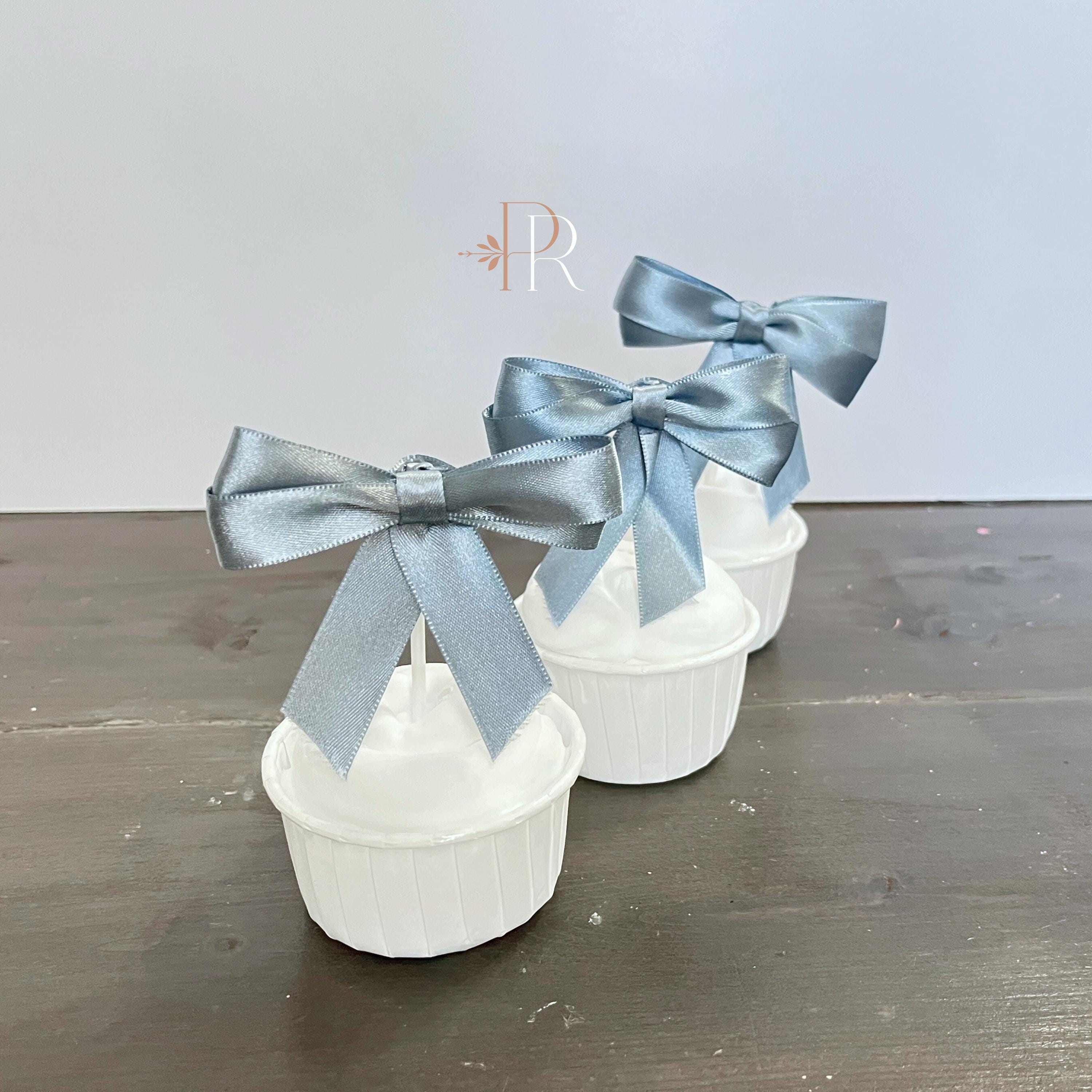 Blue Ribbon Bow Cupcake Toppers Dusty Blue, Handmade Set of 12 - Etsy