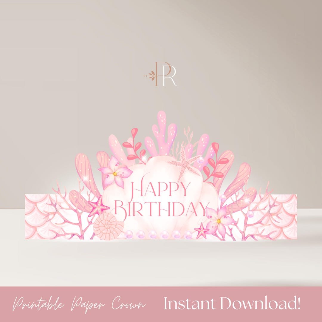 Mermaid Crown Printable Headband, Pink DIY Activity Headpiece, Instant ...