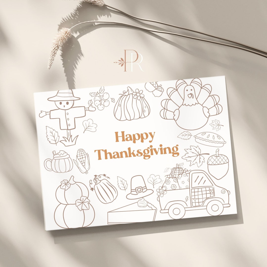 Thanksgiving Coloring Party Placemat, Editable Personalized 8.5 X 11 ...