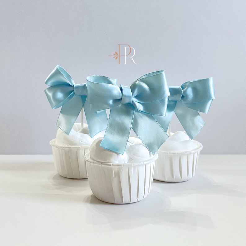 Baby Blue Ribbon Bow Cupcake Toppers, Handmade Set of 12 - Etsy