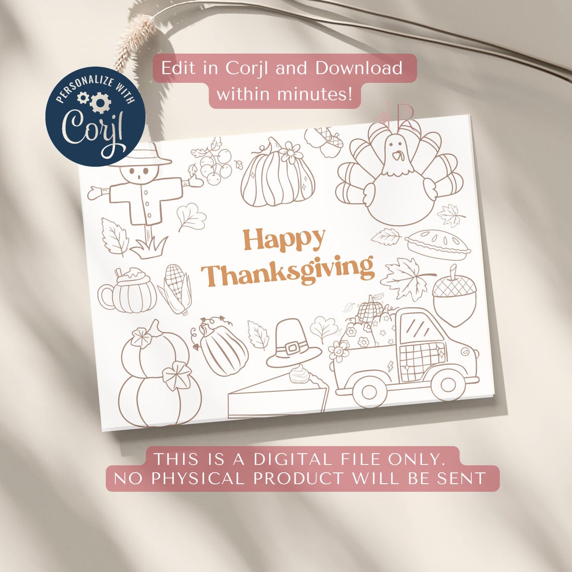 Thanksgiving Coloring Party Placemat, Editable Personalized 8.5 X 11 ...