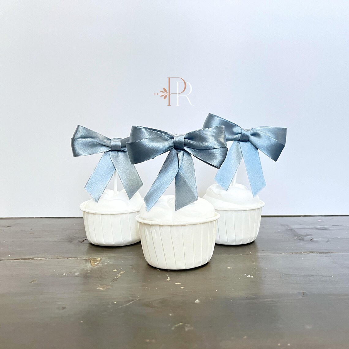 Blue Ribbon Bow Cupcake Toppers Dusty Blue, Handmade Set of 12 - Etsy