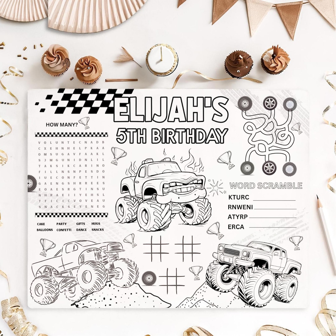 Monster Truck Activity Placemat, Editable CORJL Template 8.5 X 11 PDF ...