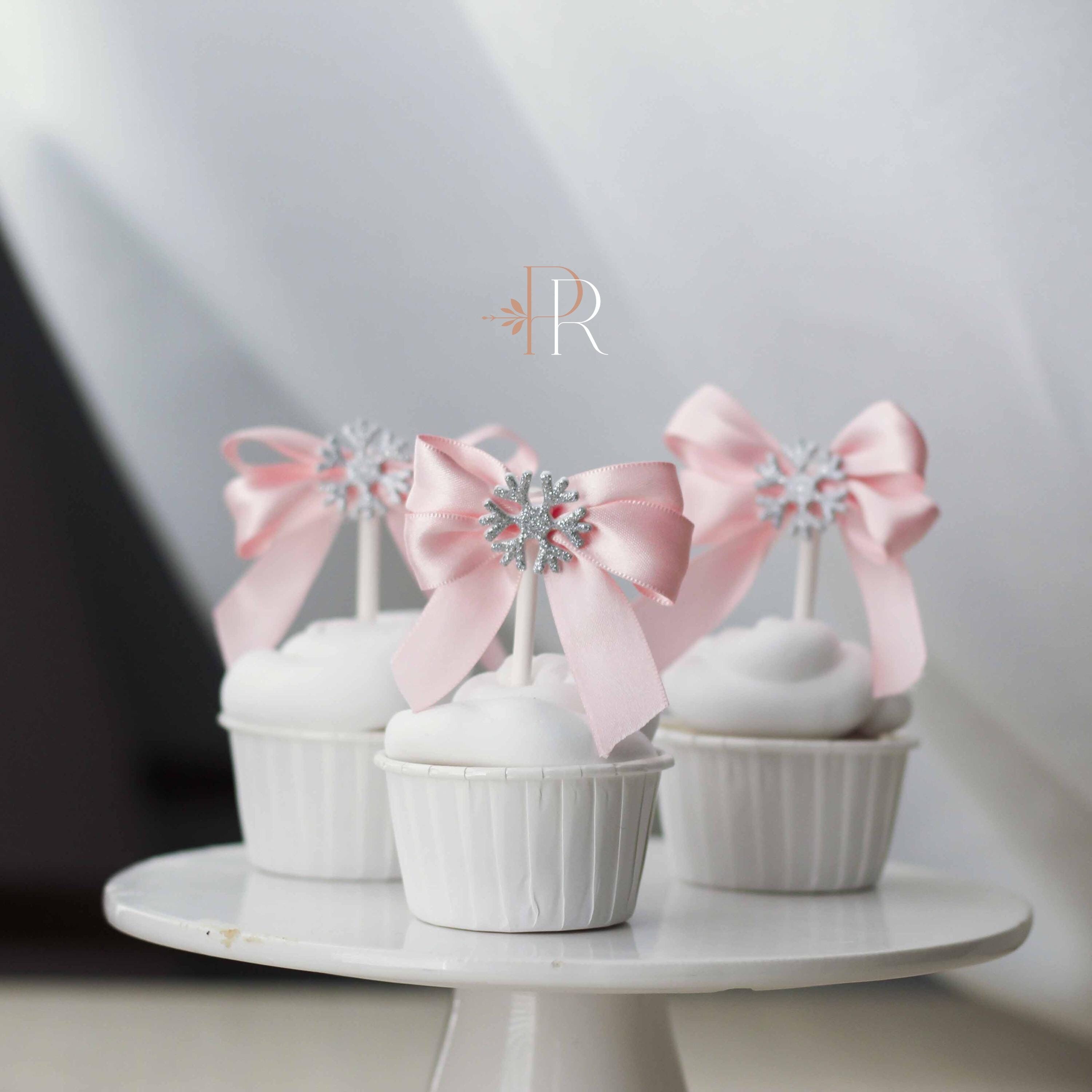 Pink Bow Cupcake Toppers With Silver Snowflake Winter Wonderland ...