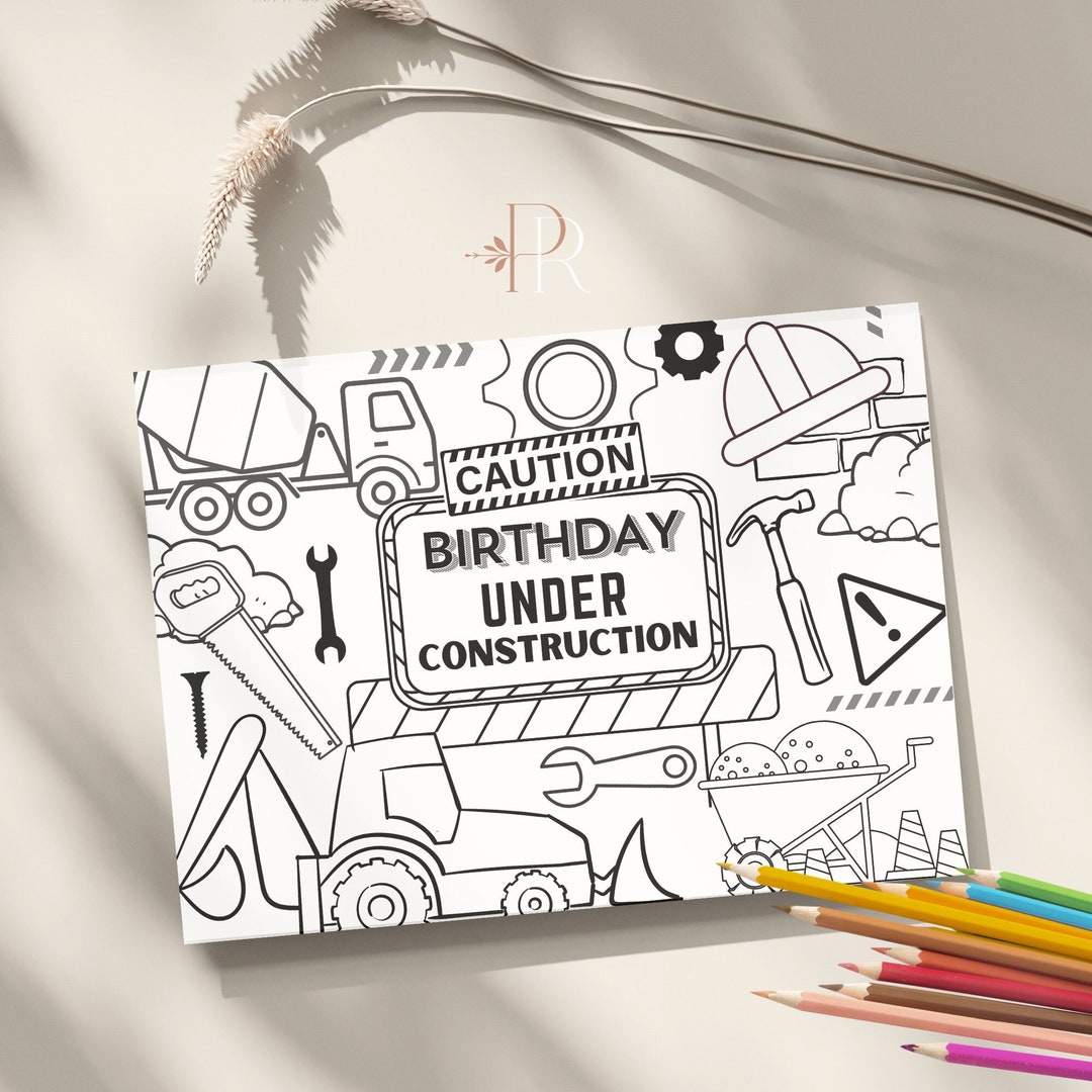 Construction Party Kids Printable Coloring Activity Mat for Table ...