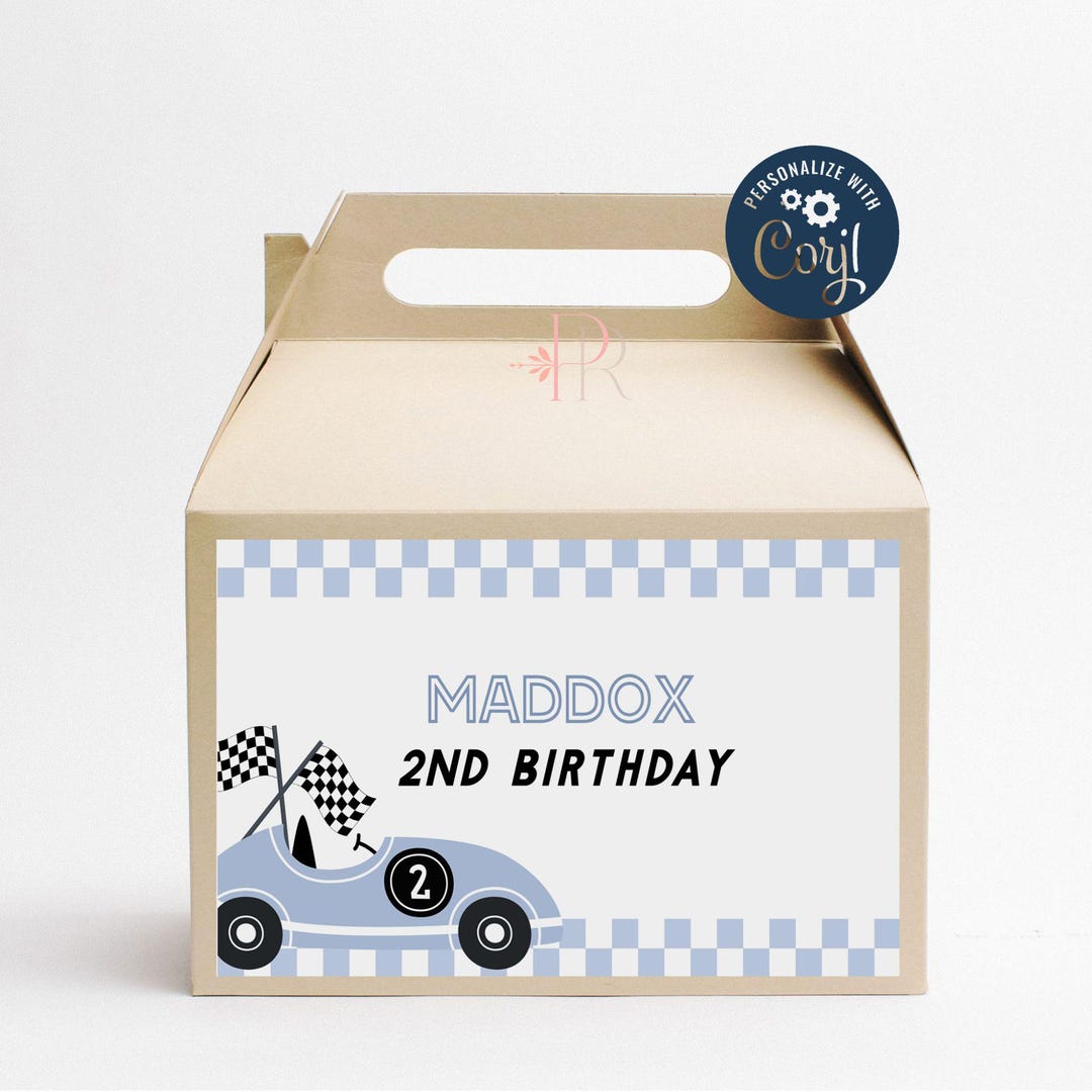 Fast One Two Fast Race Car Candy Gable Box Label. Editable in Corjl and ...