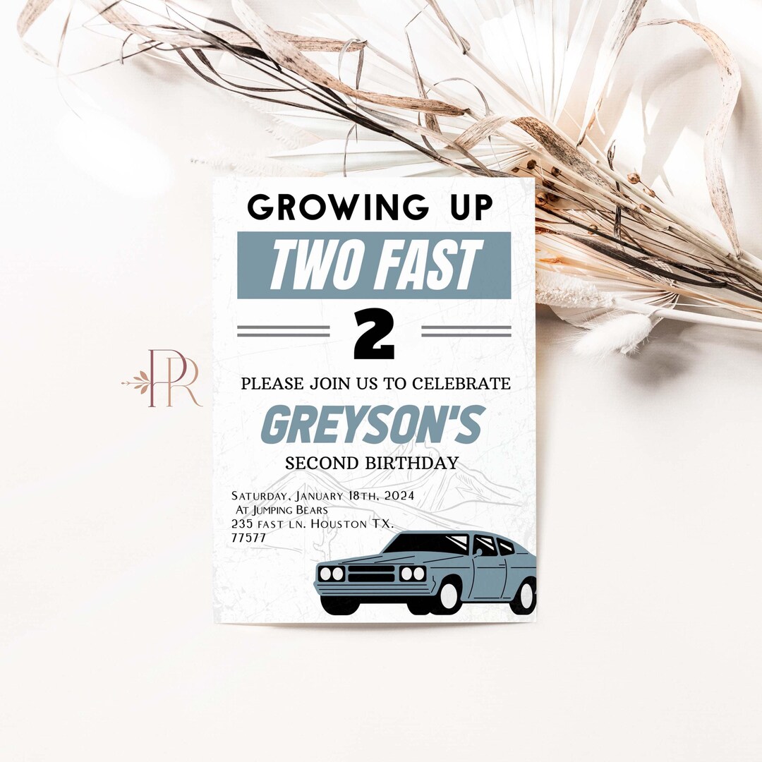 Two Fast Vintage Car Invitation for Second Birthday. Editable, Download ...