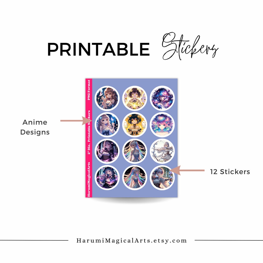 Anime Sticker Pack Bundle PNG PDF JPEG Digital Stickers Printable ...