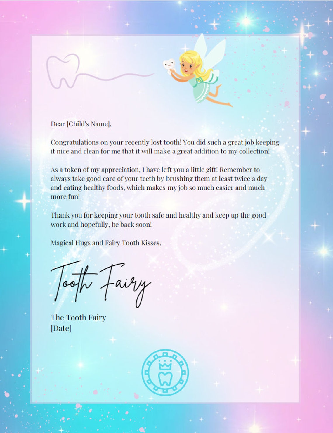 Editable Tooth Fairy Letter Customized Tooth Fairy Certificate Bundle ...