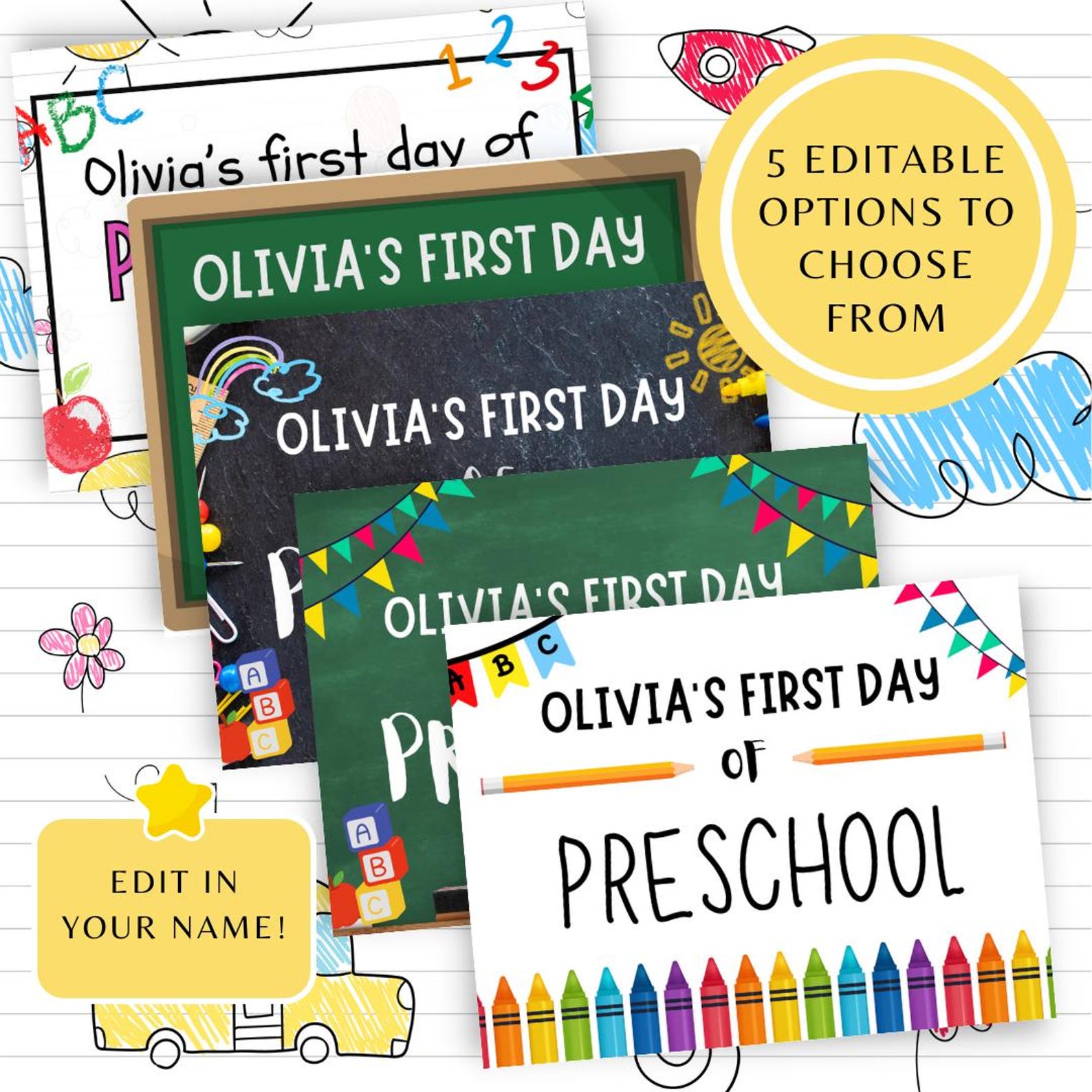First Day of School Signs Printable | Editable Back to School Signs ...