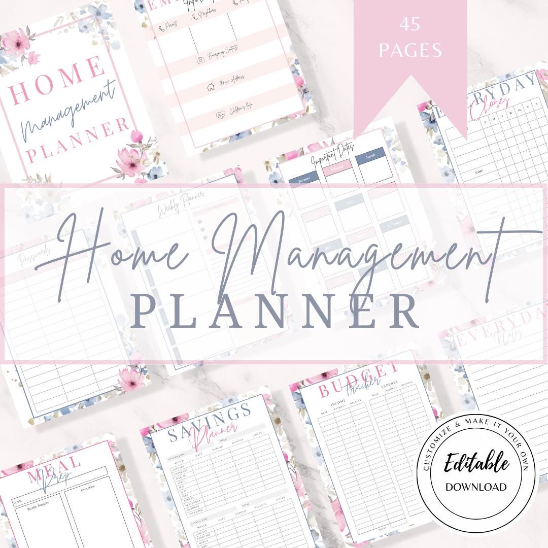 Floral Home Management Planner | Printable Life Organizer (PDF) - Etsy