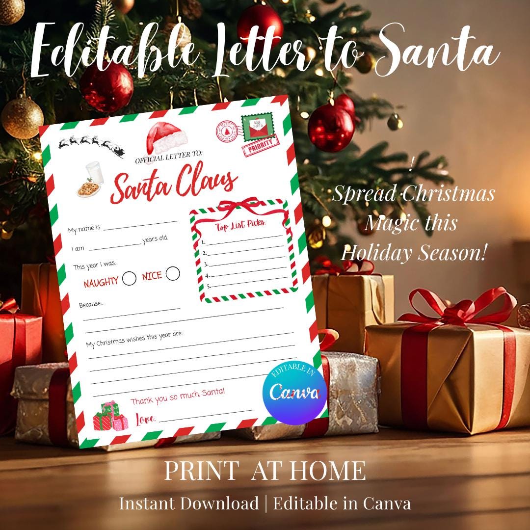Christmas Letter to Santa | Letter to Santa Template | Editable ...