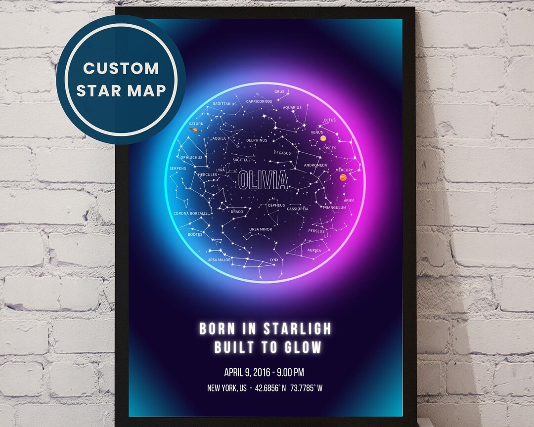 Neon Birthday Star Map | Custom Night Sky Gift (digital Download) - Etsy