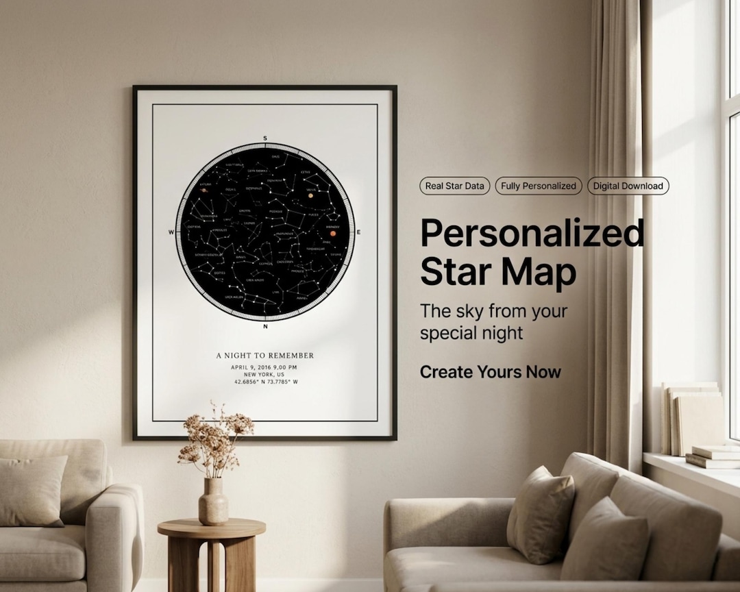 Personalized Star Map Print | Custom Night Sky Poster | Minimalist ...