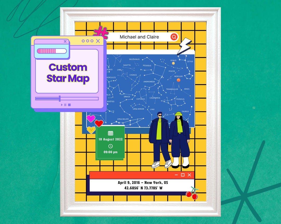 Custom Retro Star Map Poster | Pop Art Y2K Style Sky Map | Personalized ...