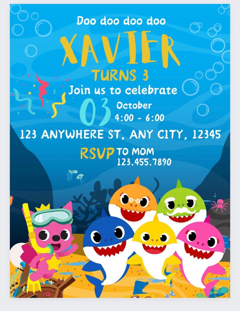 Baby Shark Birthday Invite Template - Etsy