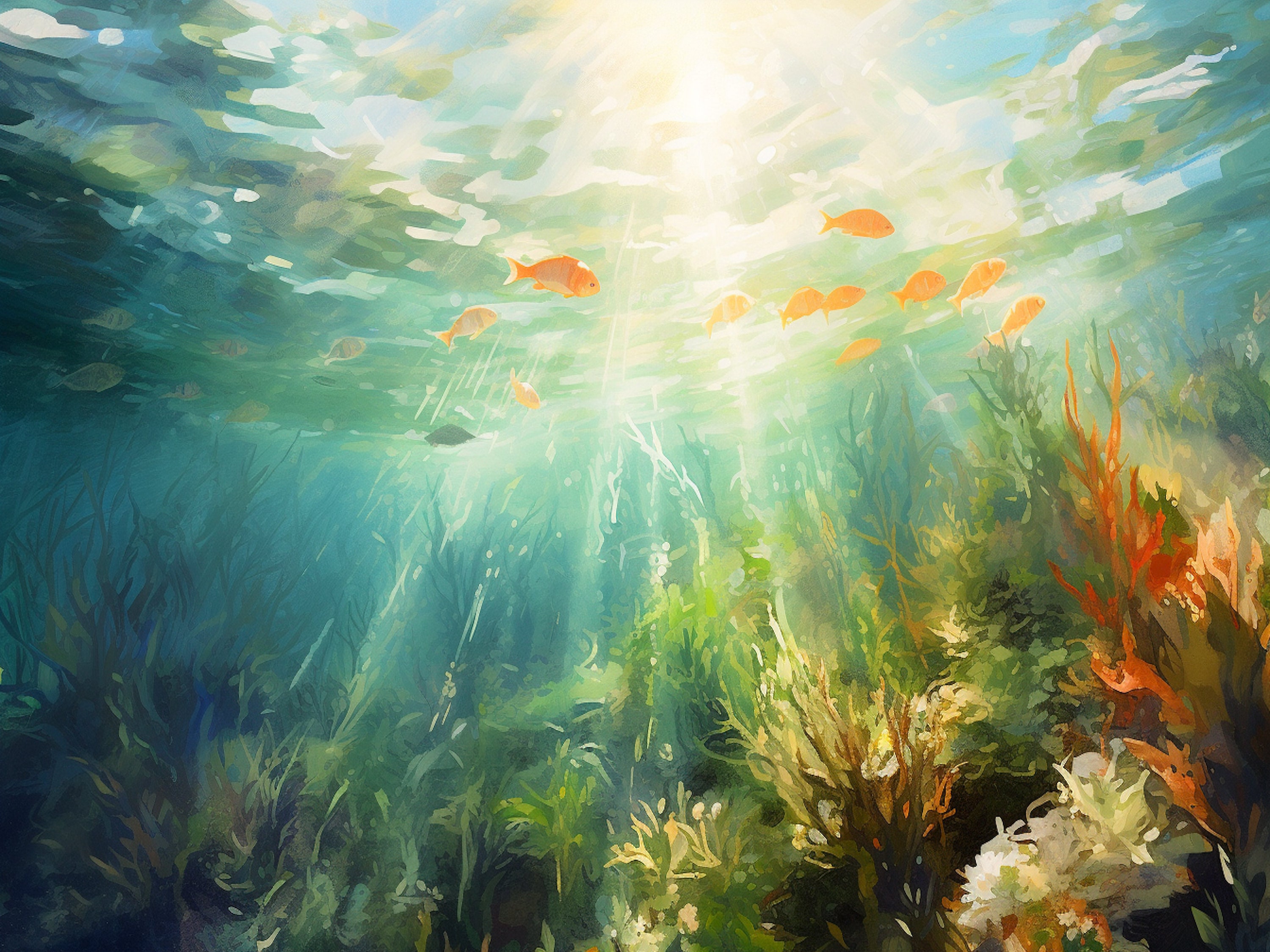 Stunning Underwater Ocean Landscape, Filtering Sunlight, Rich Colors ...