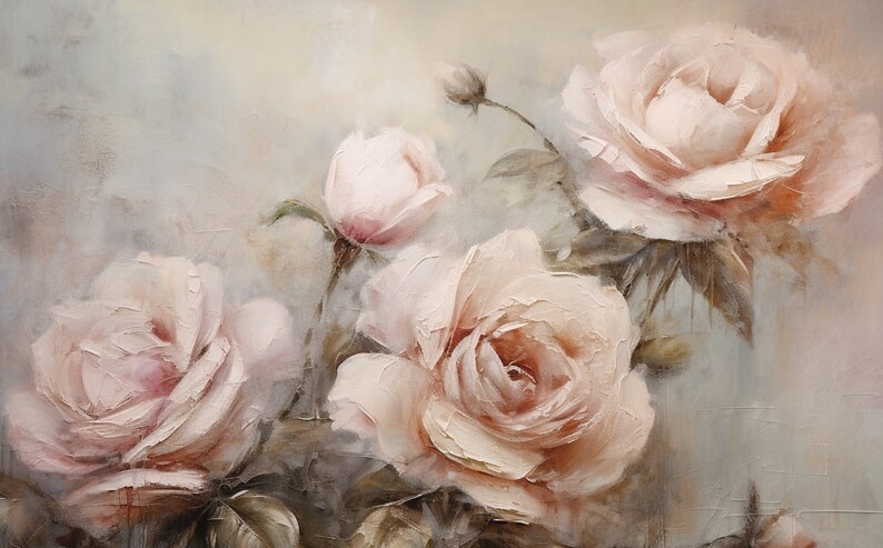 Vintage Blush Roses, Antique Colors, Moody, Cottagecore, Digital Art ...