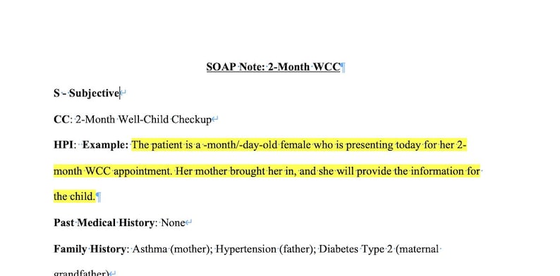 2-month Well-child Check SOAP Note Template for Nurse Practitioner ...