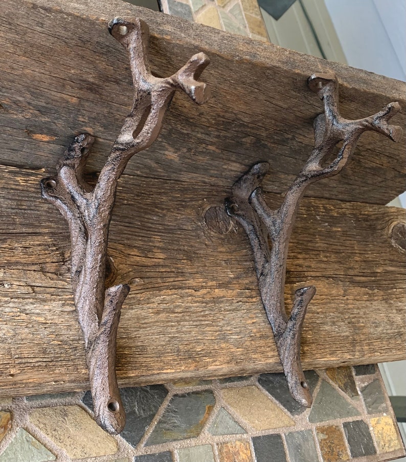Set of 2 Rustic Branch Shelf Brackets . Cast Iron Brown Black Brackets ...