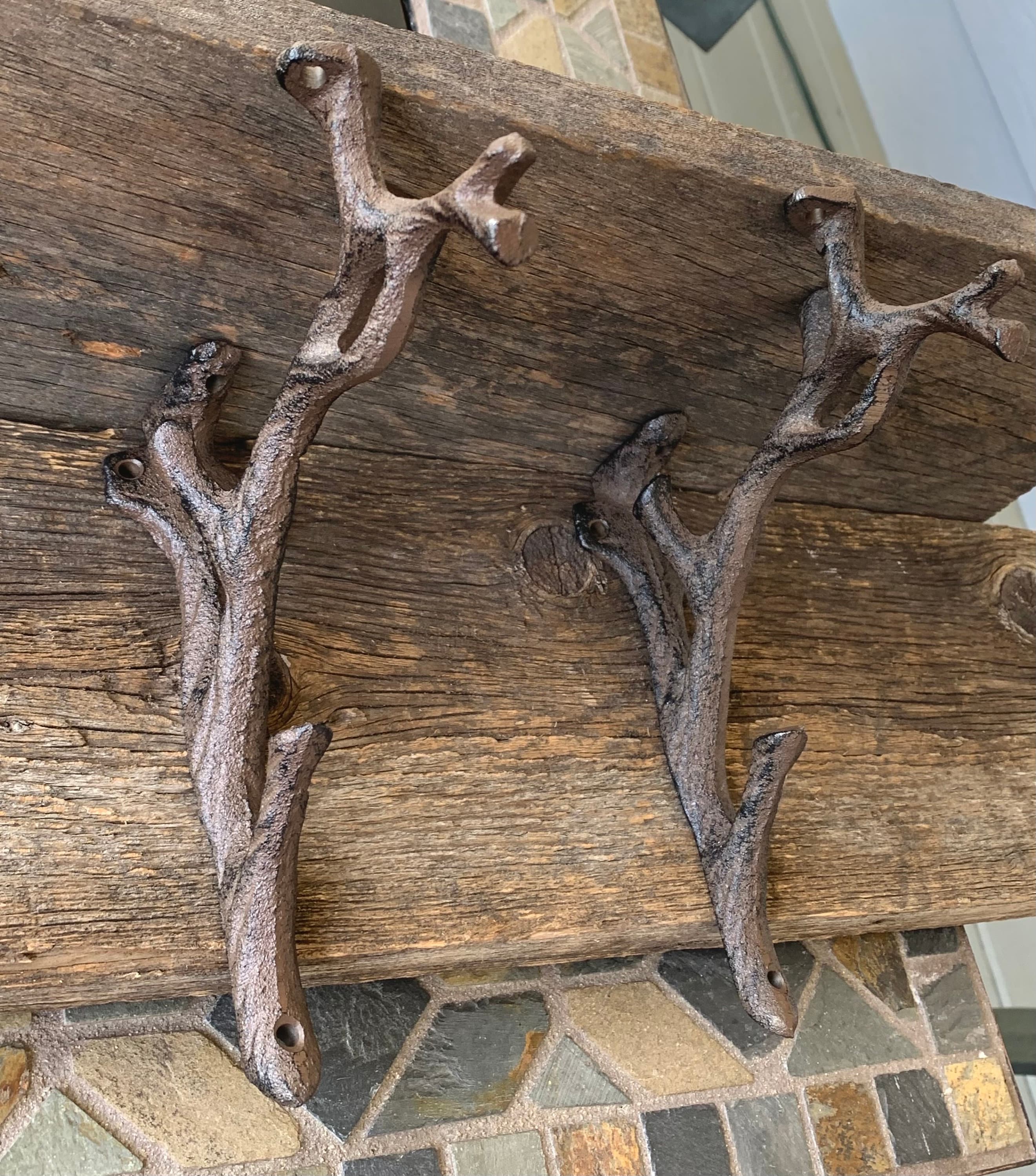 Set of 2 Rustic Branch Shelf Brackets . Cast Iron Brown Black Brackets ...