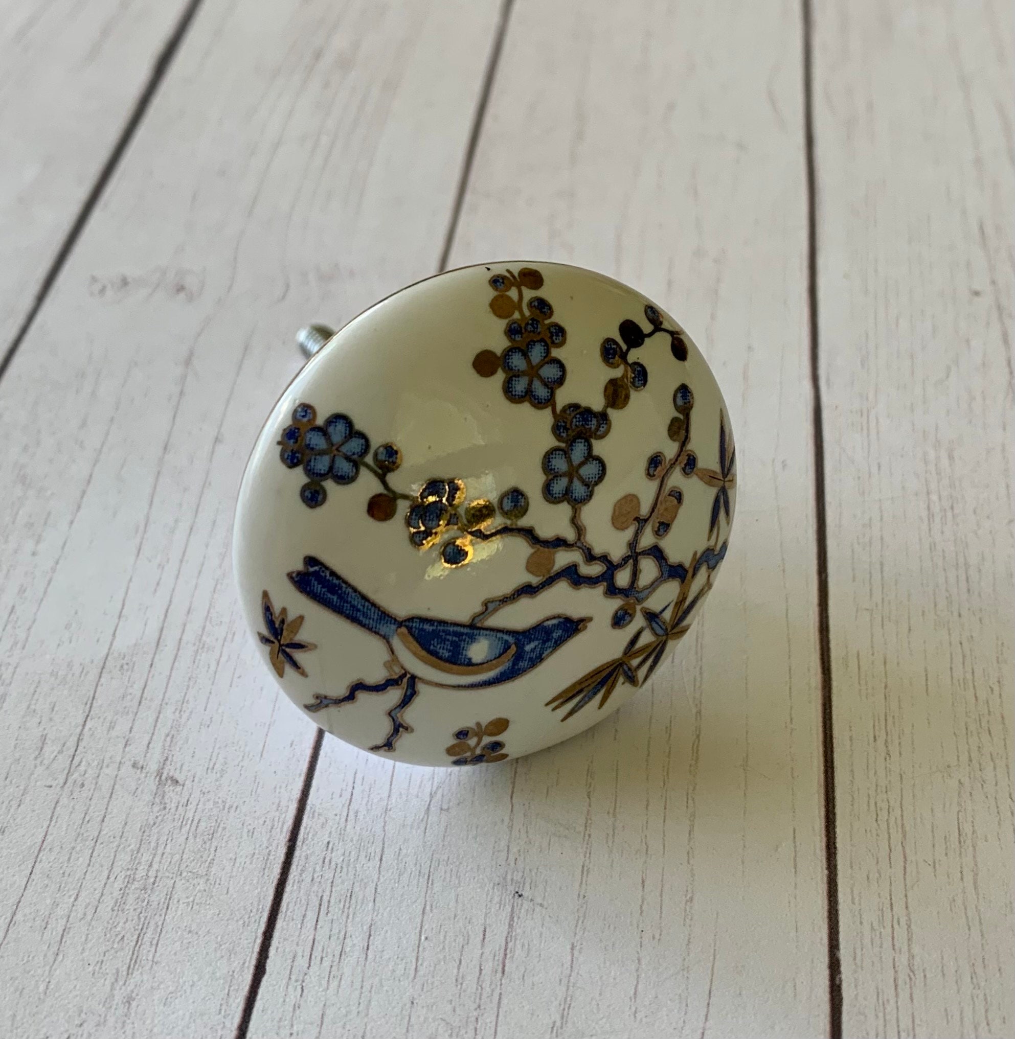 White Ceramic Asian Design Blue Bird Gold Door Drawer Knob . Craft Supply for Crafts Furniture ...