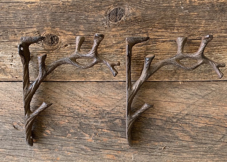 Set of 2 Rustic Branch Shelf Brackets. Cast Iron Brown Black Brackets ...