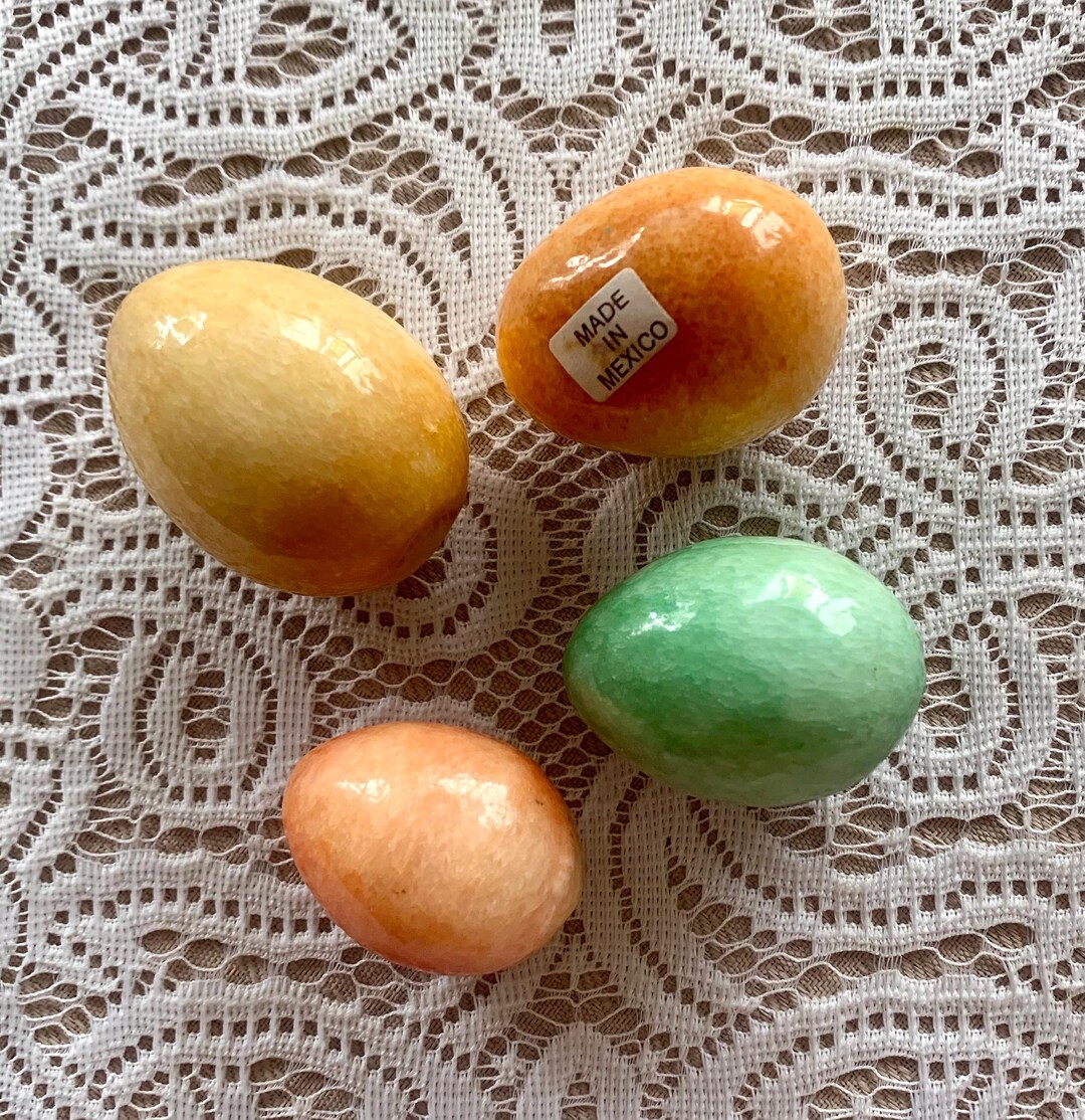 Vintage 4 Small Alabaster Marble Stone Orange, Yellow, Green Polished ...