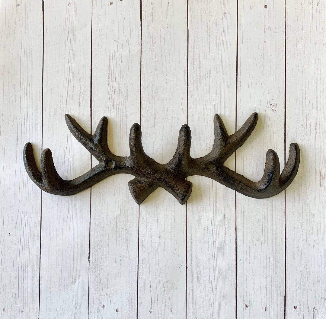 Cast Iron Moose or Elk Rack Antlers Coat Clothes Keys Jewelry Hook ...