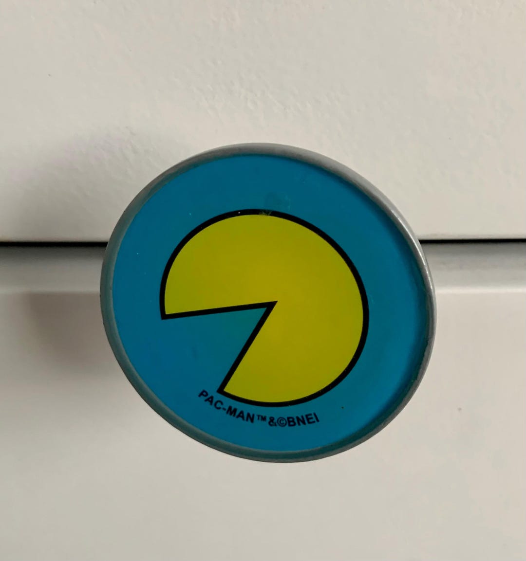 PAC MAN Door Drawer Knob . Blue With Yellow PAC Man Acylic & Silver ...