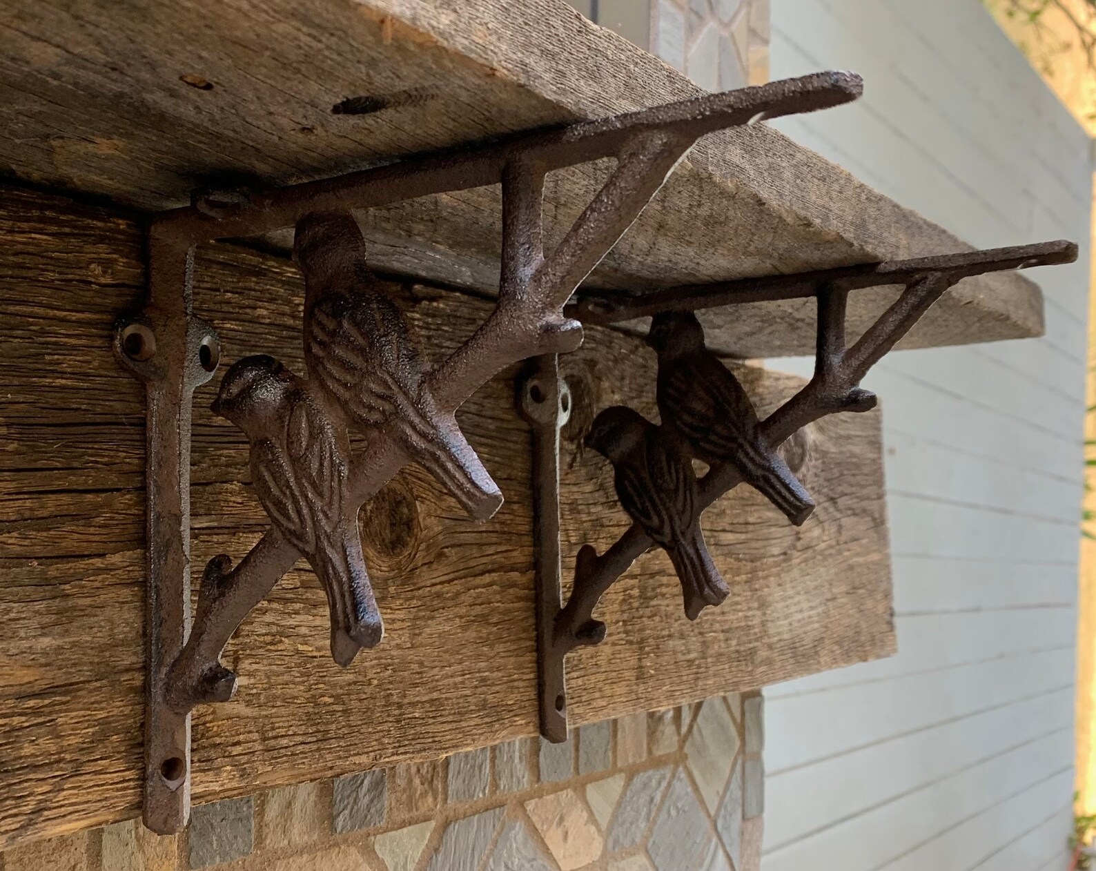 Cast Iron Set of 2 Bird Shelf Brackets . Black Iron Glazed Brown Birds ...