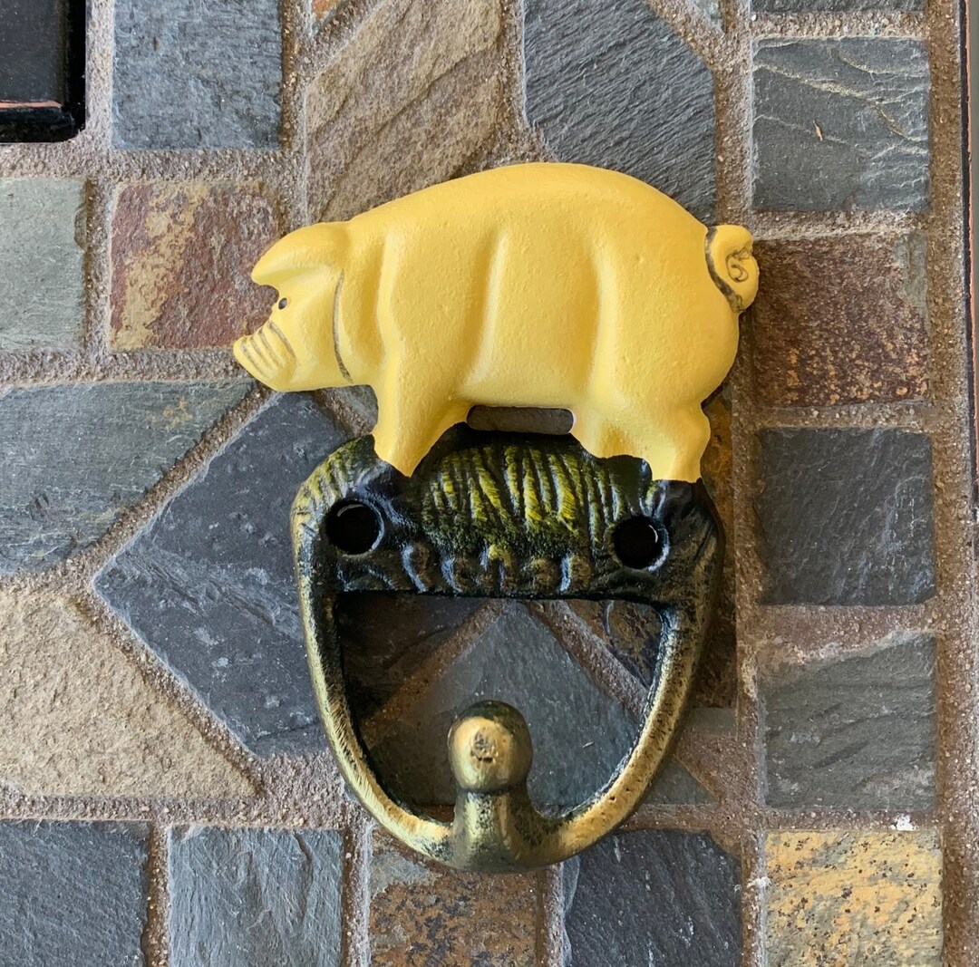 Cast Iron Yellow Pig Hook . Coat Clothes Keys Jewelry Hook . Barnyard ...
