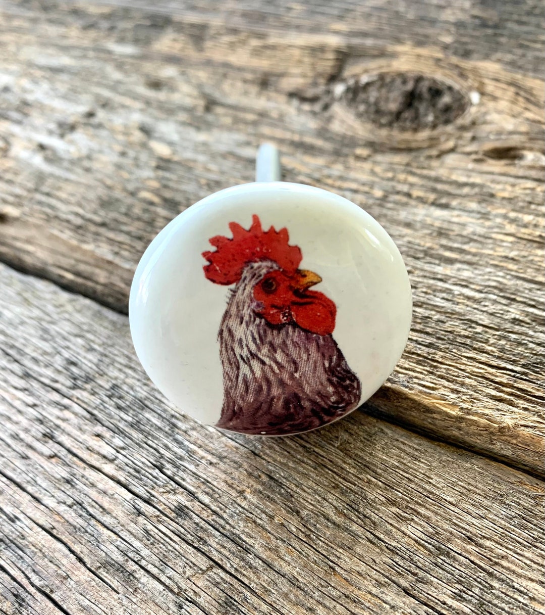 White Ceramic ROOSTER Cabinet Door Drawer Knob . Kitchen Cabinet Cupboard Furniture Country ...