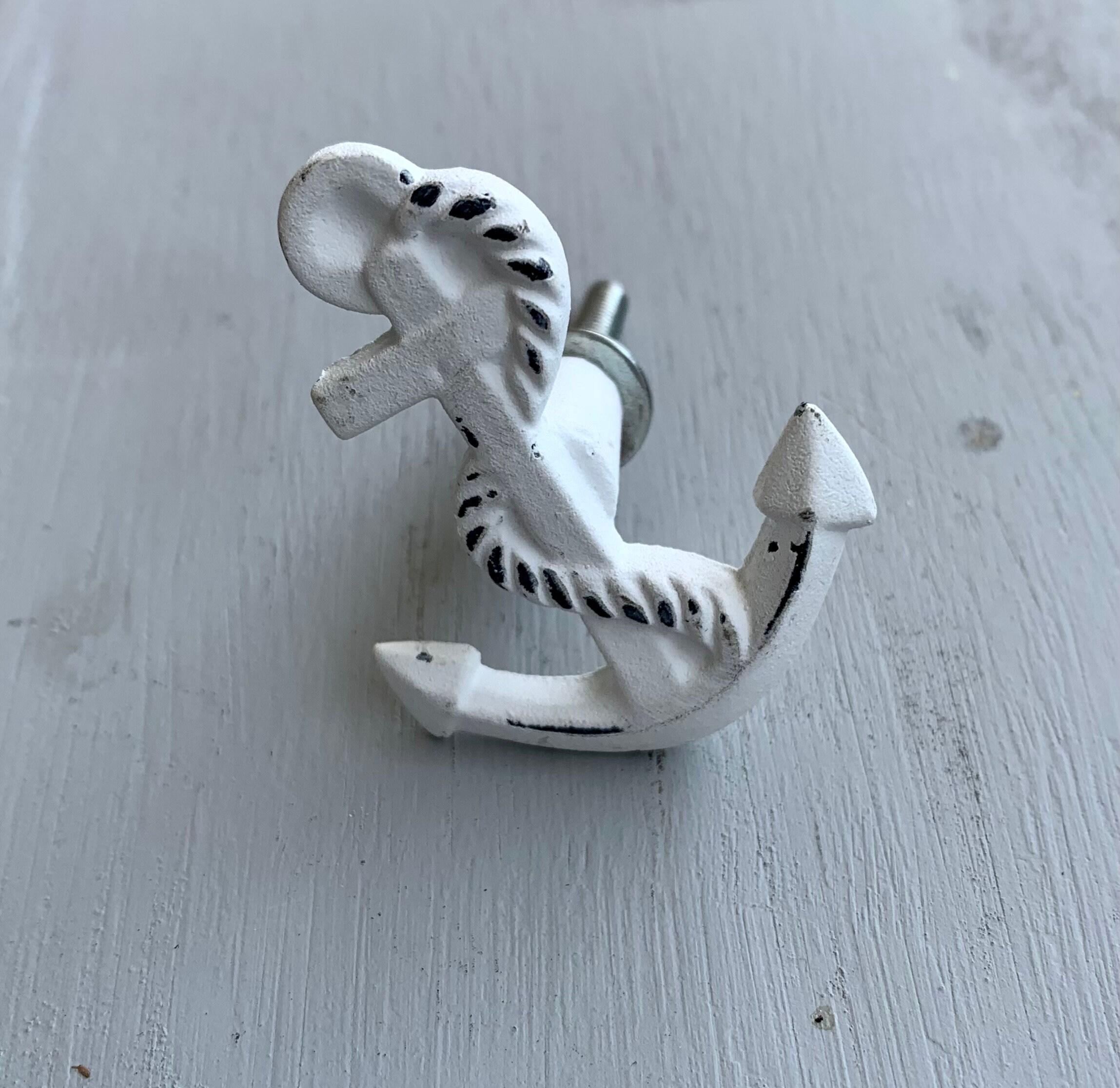 White Shabby Chic Ship Boat Anchor Cabinet Knob / Chalk Paint Beach ...