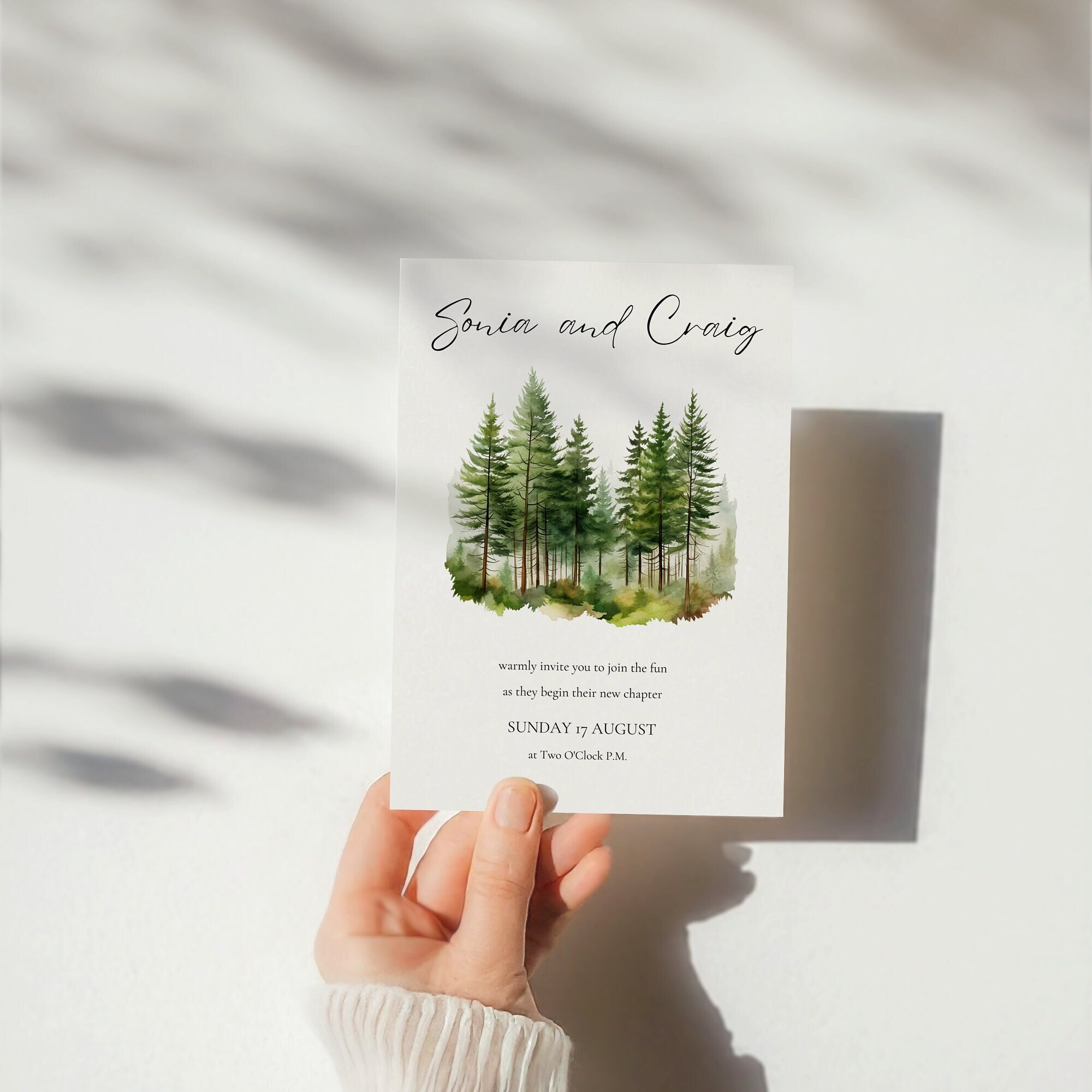 Minimal Forest Wedding Invitation, Editable Wedding Invitation ...