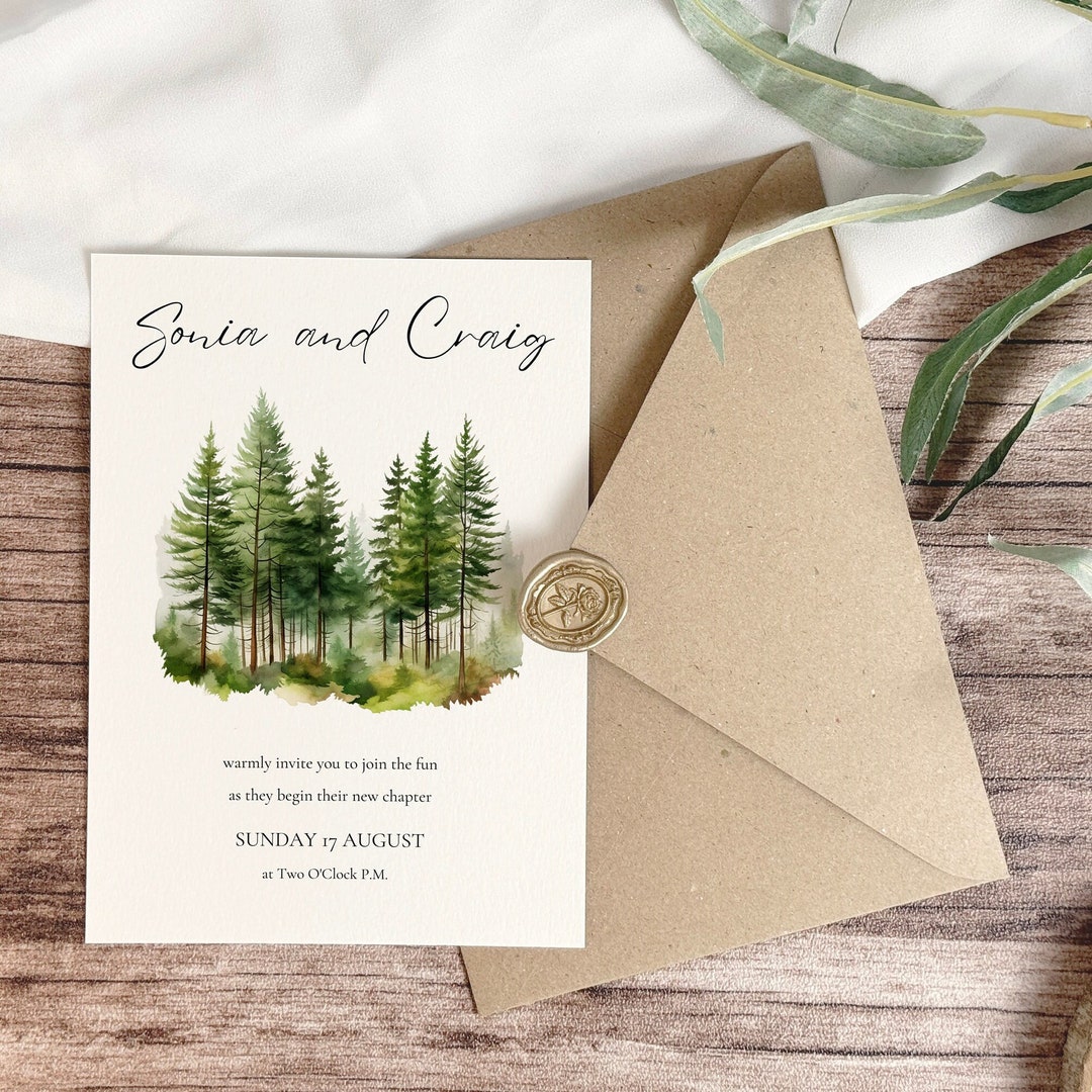 Minimal Forest Wedding Invitation, Editable Wedding Invitation ...
