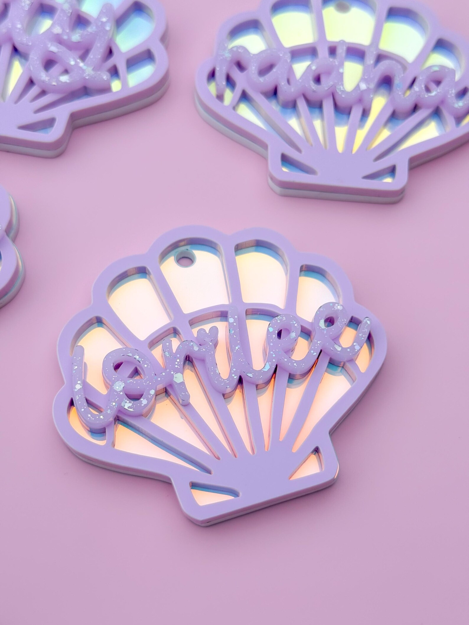 Mermaid Sea Shell Backpack Keychain Name Tag | Acrylic Name Keychain ...