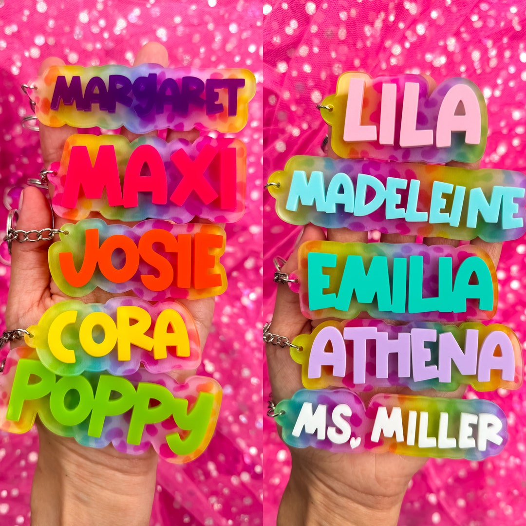 Backpack Name Tag Rainbow Leopard | Acrylic Keychain | Personalized ...