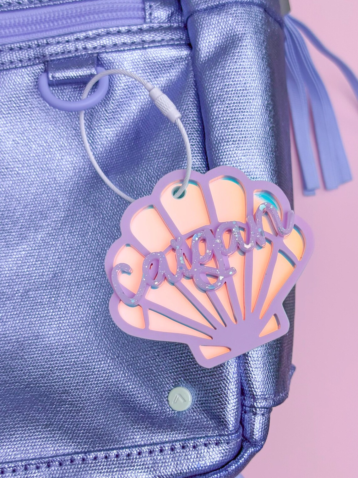 Mermaid Sea Shell Backpack Keychain Name Tag | Acrylic Name Keychain ...