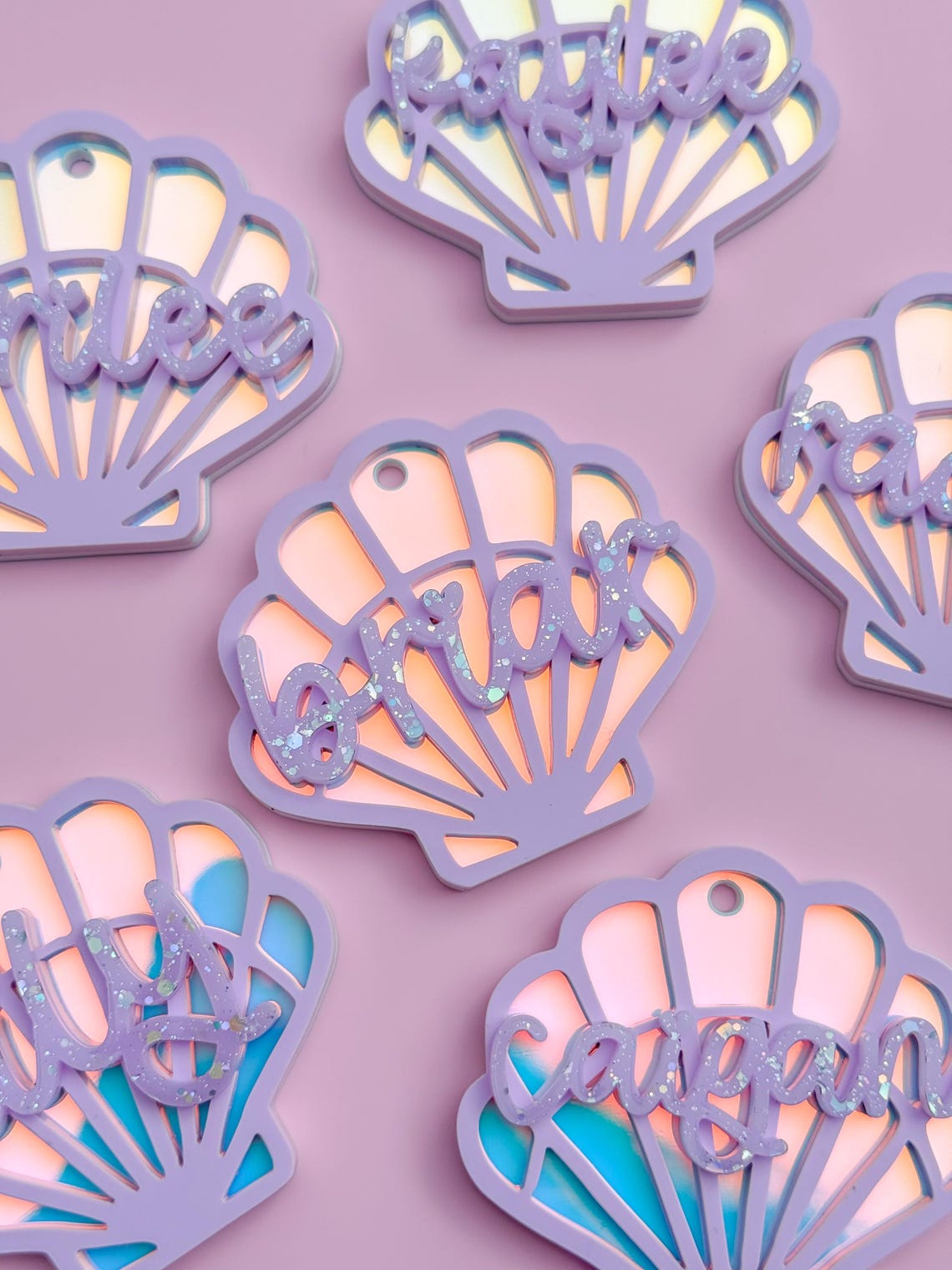 Mermaid Sea Shell Backpack Keychain Name Tag | Acrylic Name Keychain ...