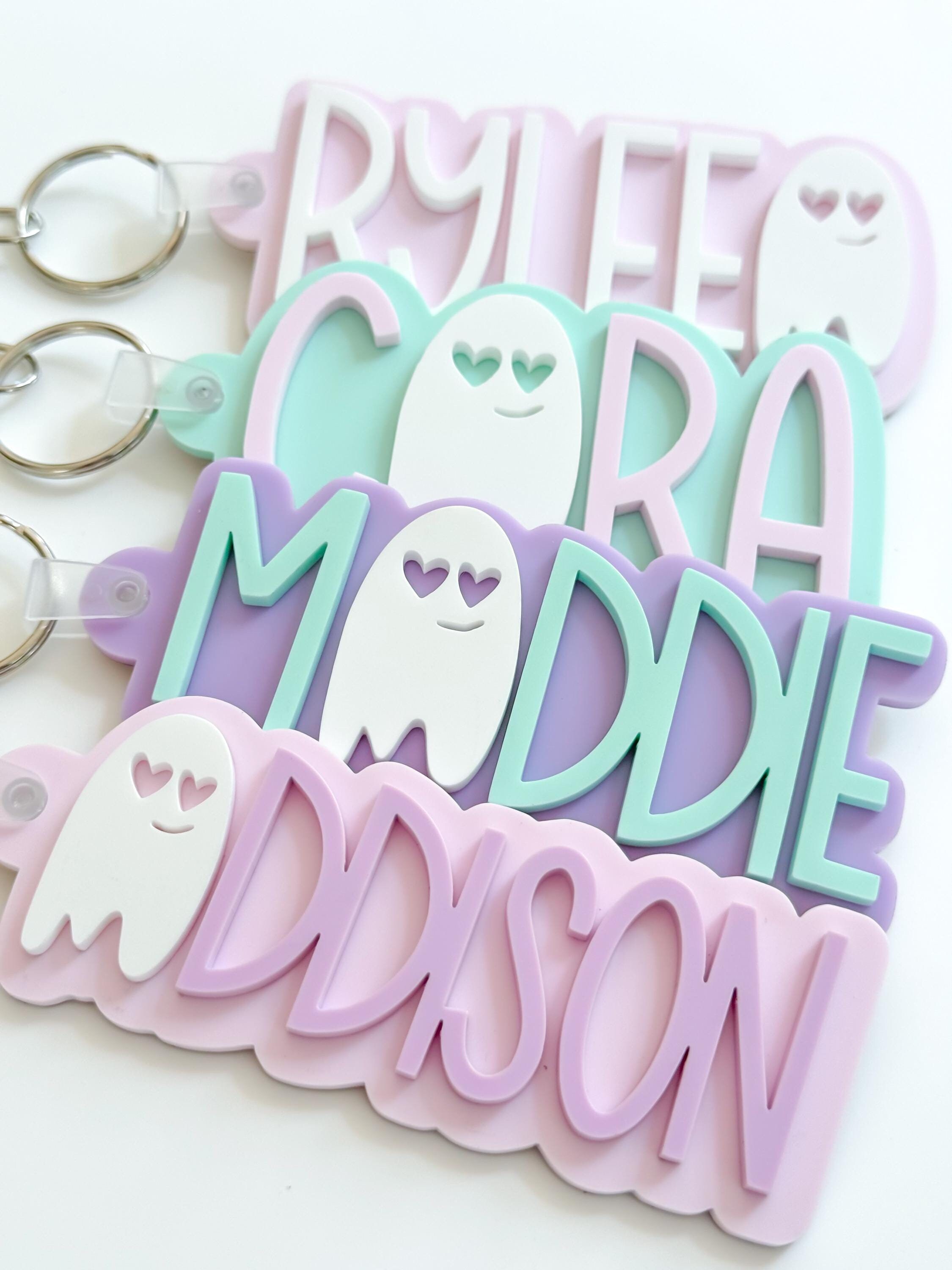 Pink Girls Halloween Tag Boo Basket Backpack Name Tag Personalized ...