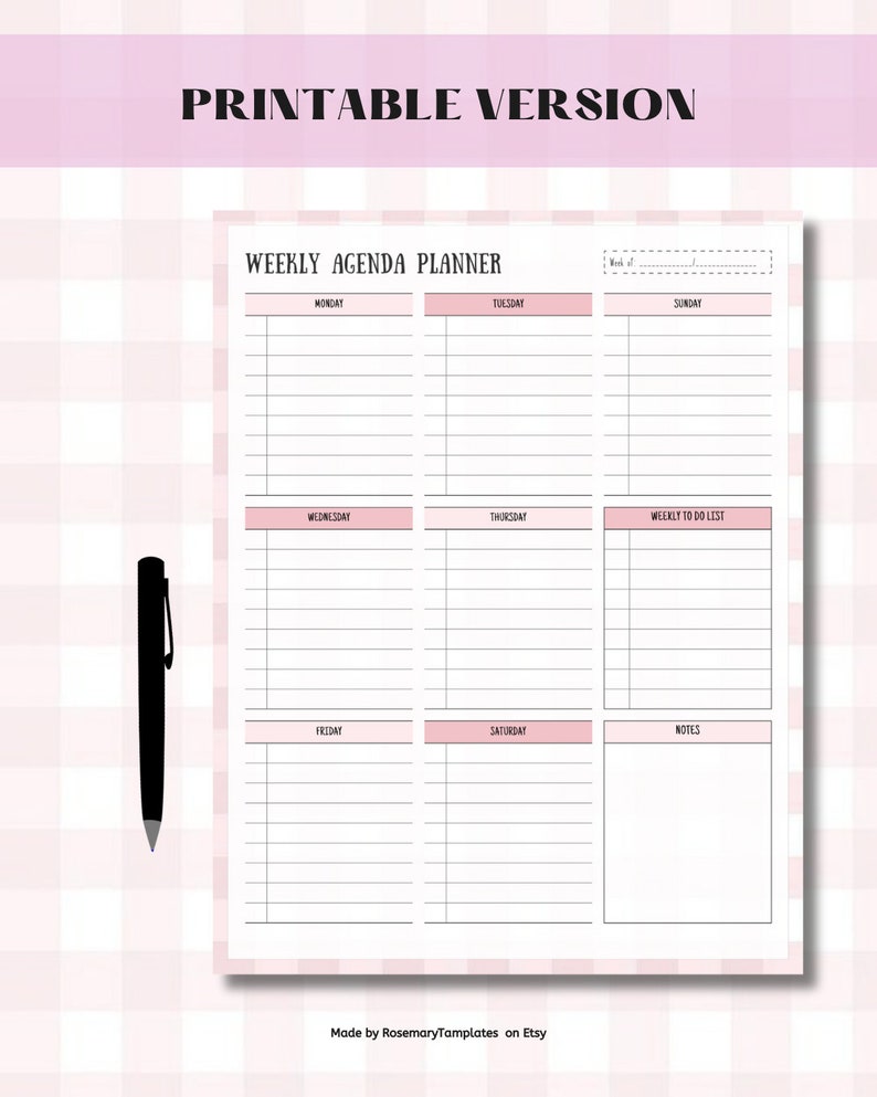 Cute Weekly Planner Printable, Weekly Task List Template, Weekly to Do ...