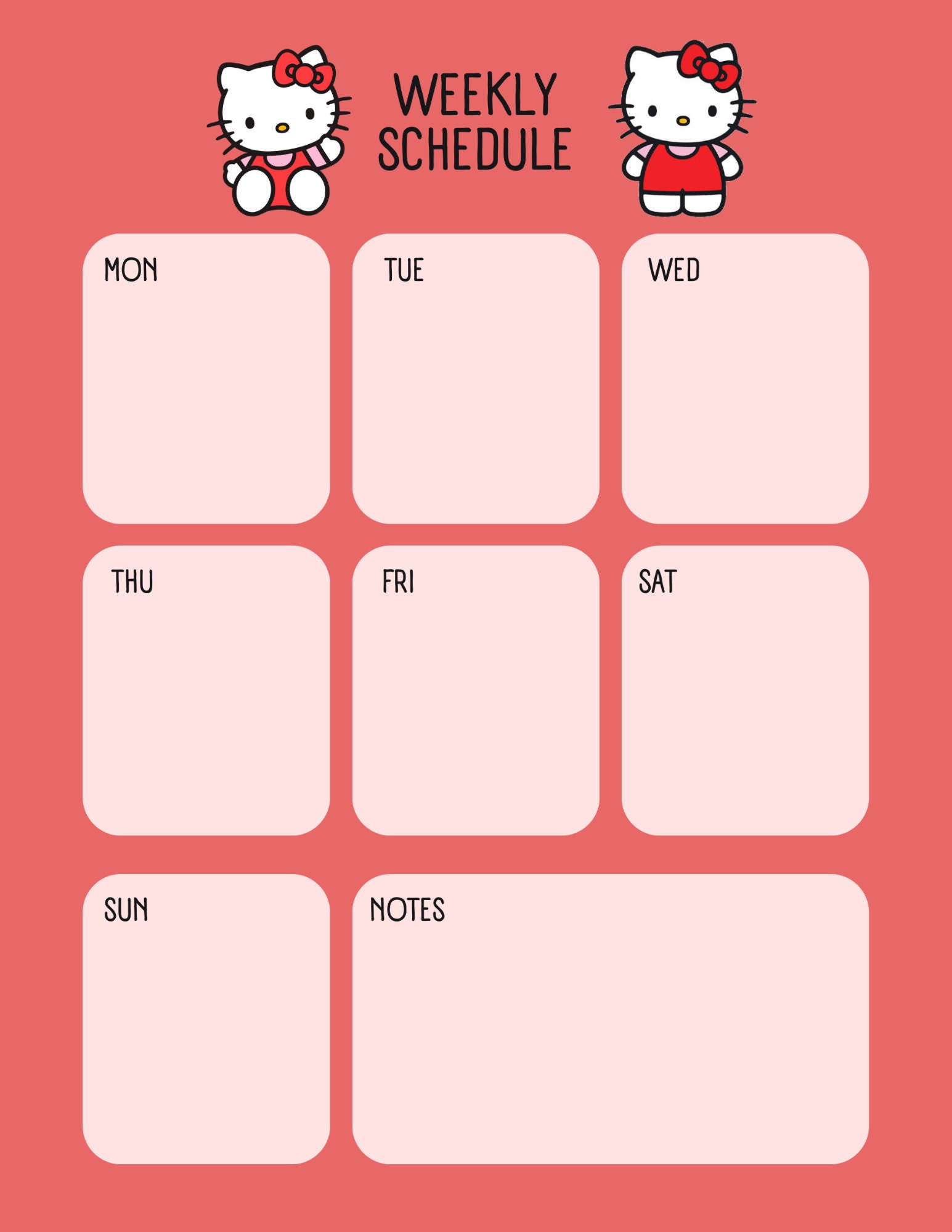 S-anrio Weekly Schedule Printable Weekly Schedule Page Digital and ...