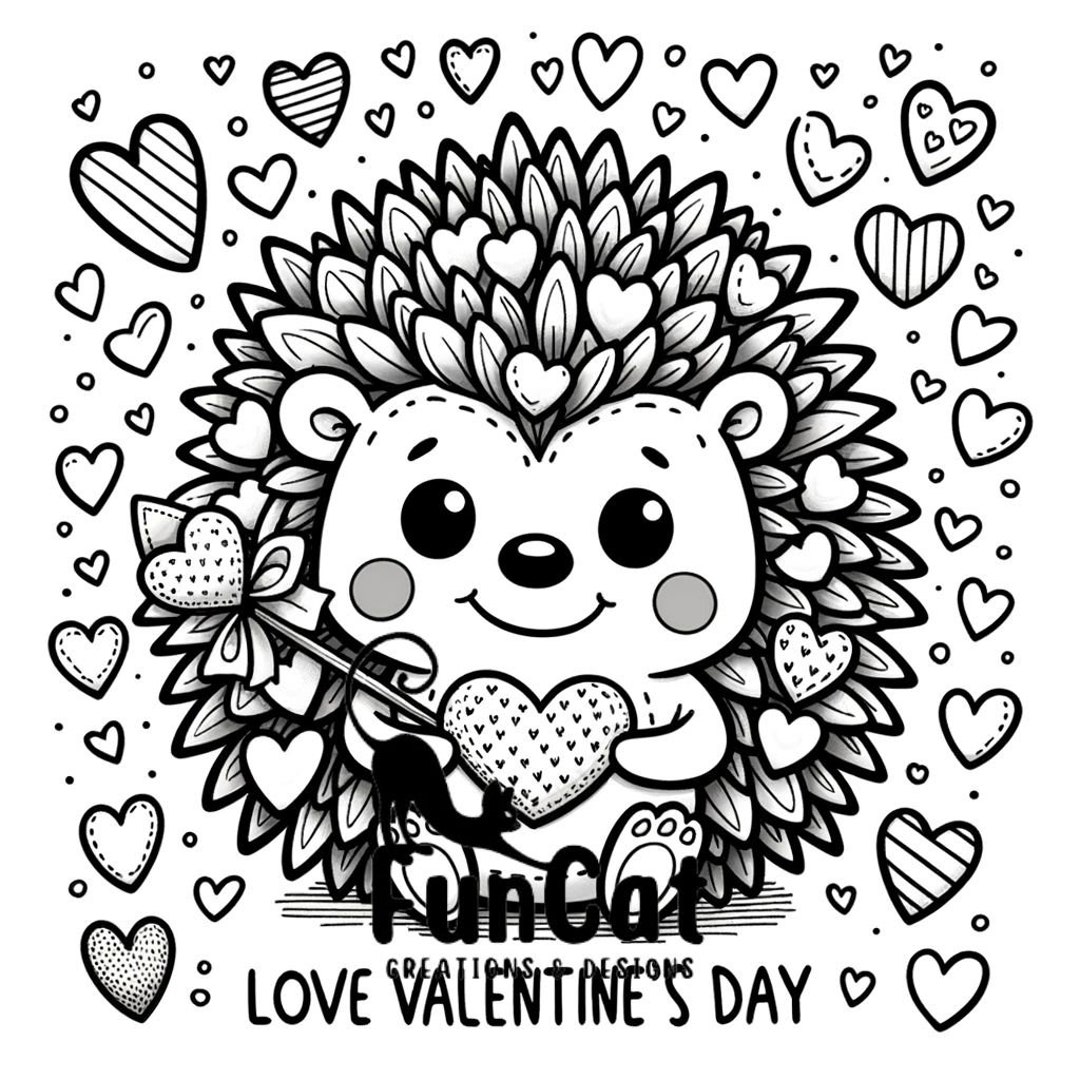 Hedgehog of Hearts Digital Download Coloring Page - Etsy